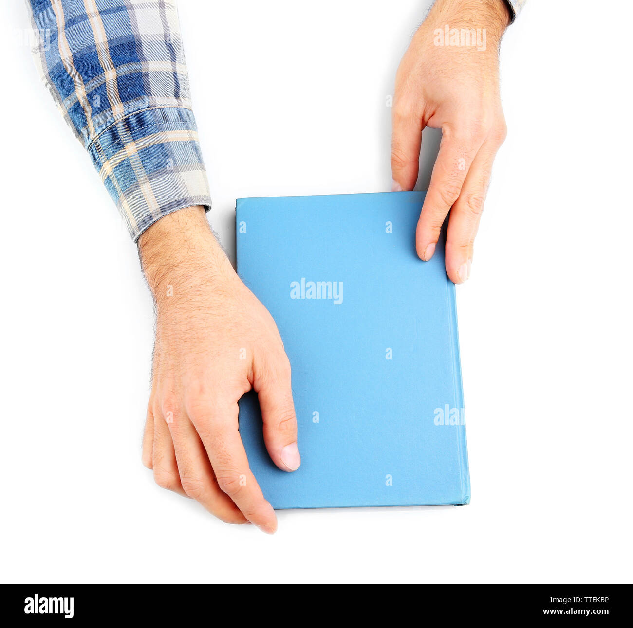 Man hands holding book, isolated on white Stock Photo - Alamy