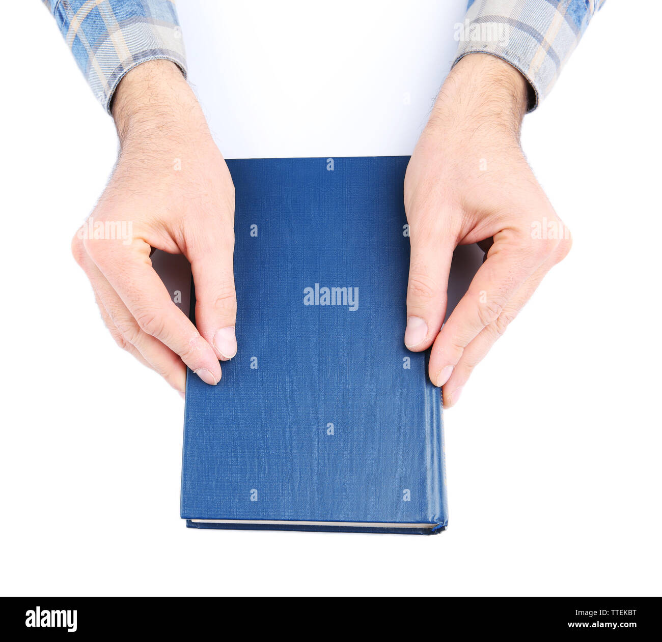 Man hands holding book, isolated on white Stock Photo - Alamy