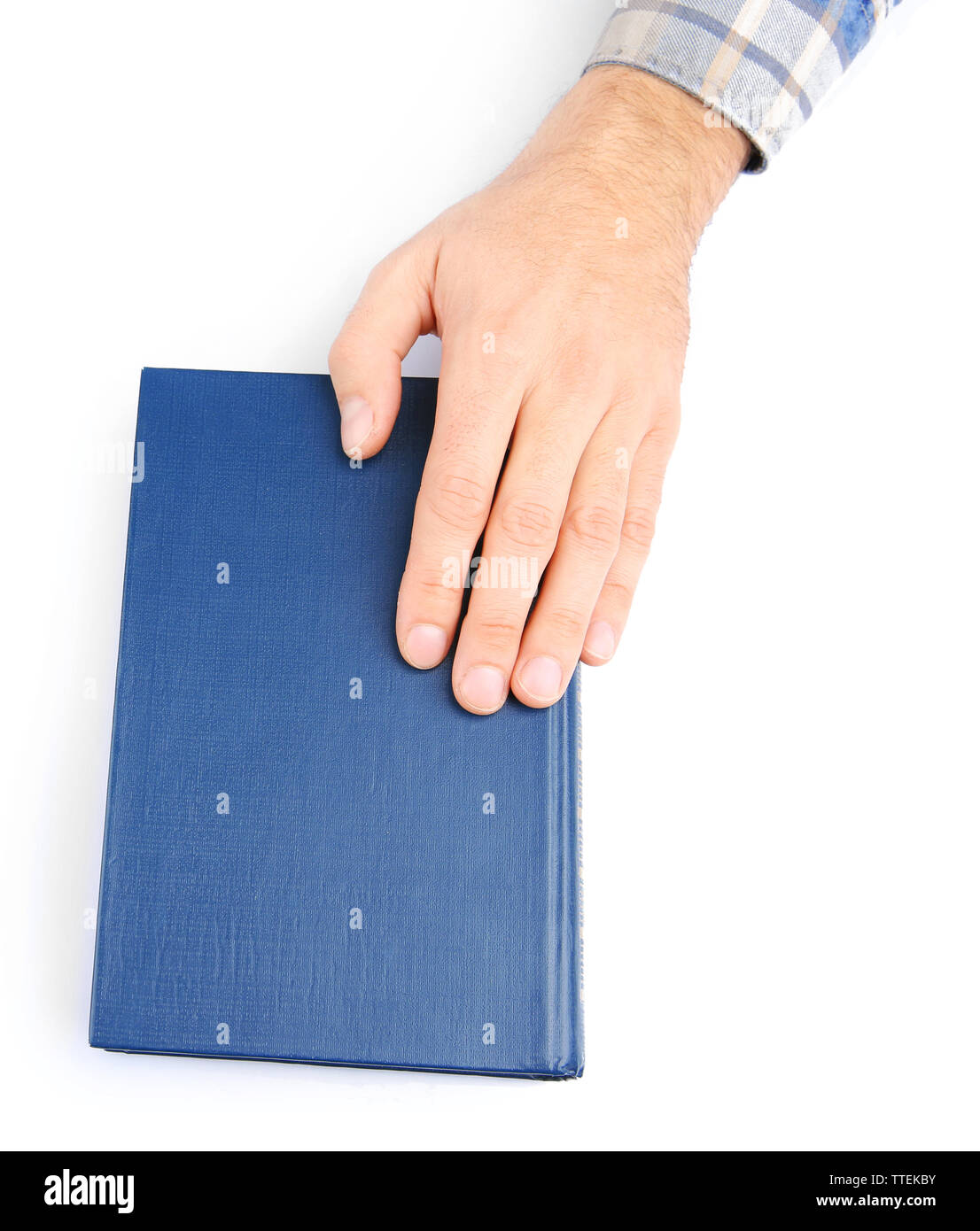 Man hand on book, isolated on white Stock Photo - Alamy