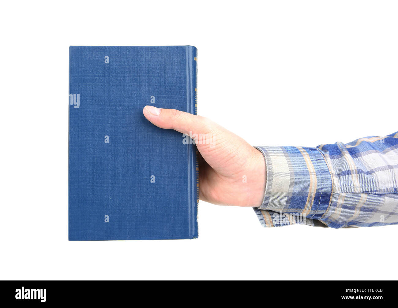 Man hand holding book, isolated on white Stock Photo - Alamy