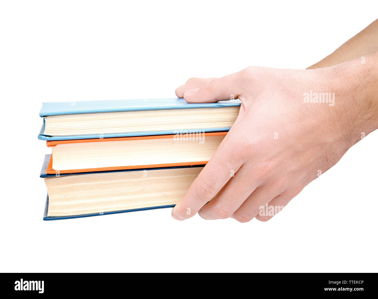 Man hands holding books, isolated on white Stock Photo - Alamy