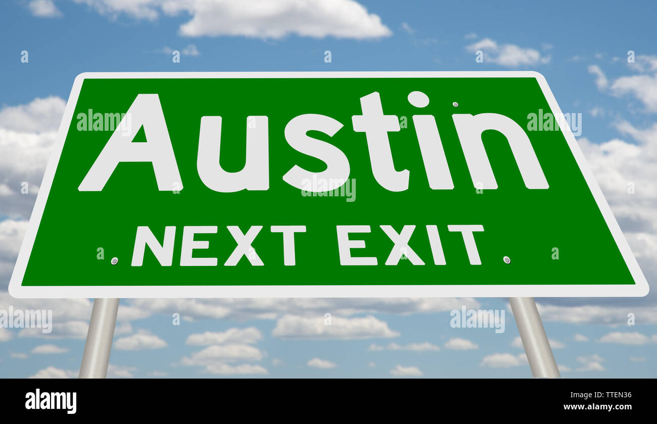 Rendering of a green highway sign for Austin Texas Stock Photo - Alamy