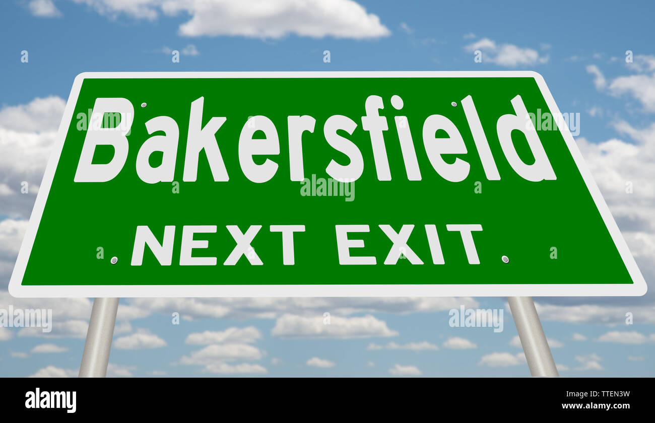 Rendering of a green highway sign for Bakersfield California Stock ...