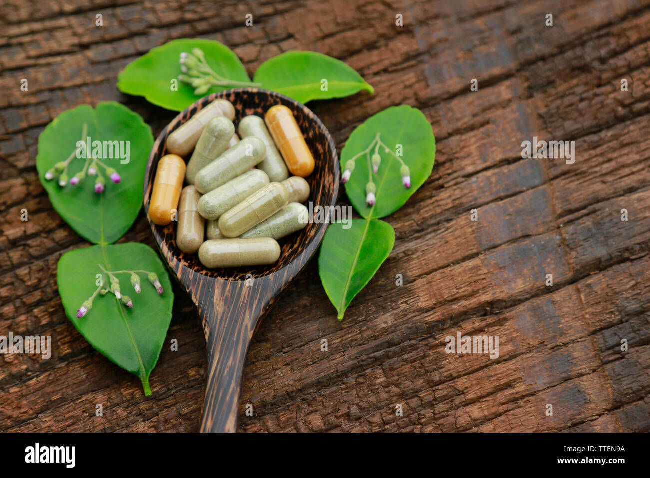 Herbal supplement capsules from organic herb for healthy eating in ...