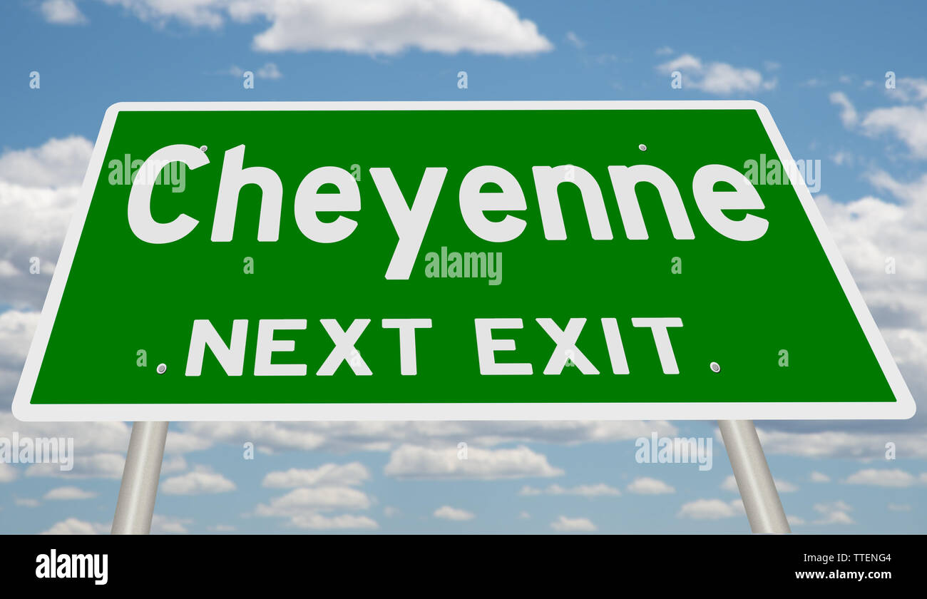 Rendering of a green highway sign for Cheyenne Wyoming Stock Photo - Alamy