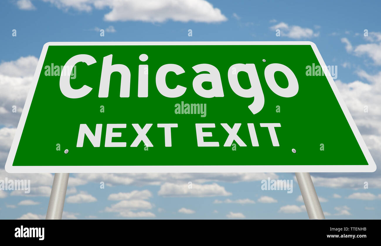 Rendering of a green highway sign for Chicago Illinois Stock Photo - Alamy