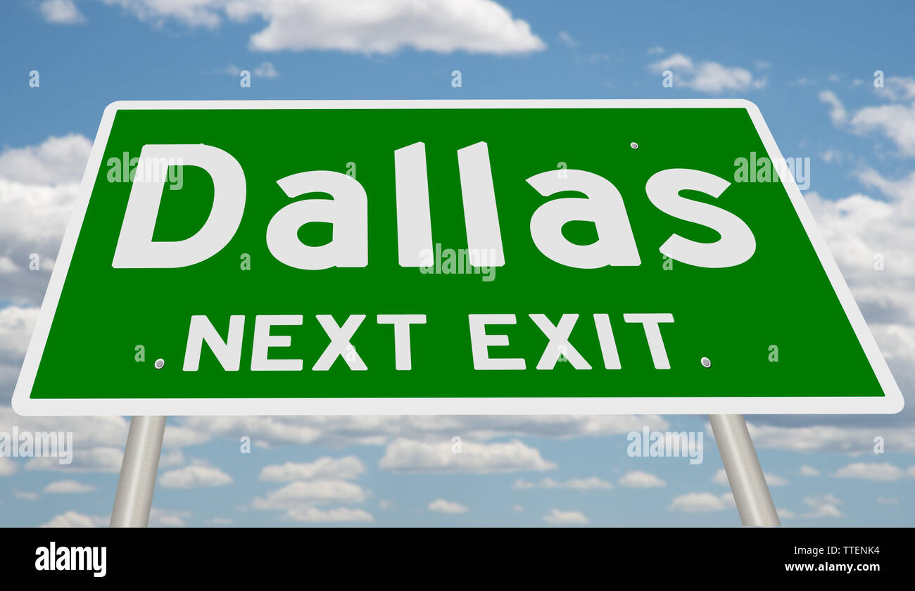 Rendering of a green highway sign for Dallas Texas Stock Photo - Alamy