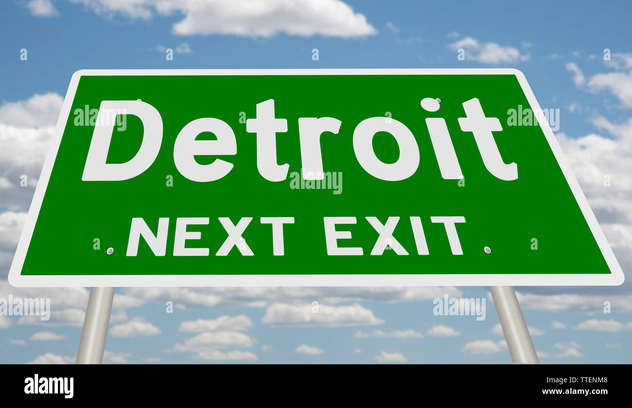 Rendering of a green highway sign for Detroit Michigan Stock Photo - Alamy