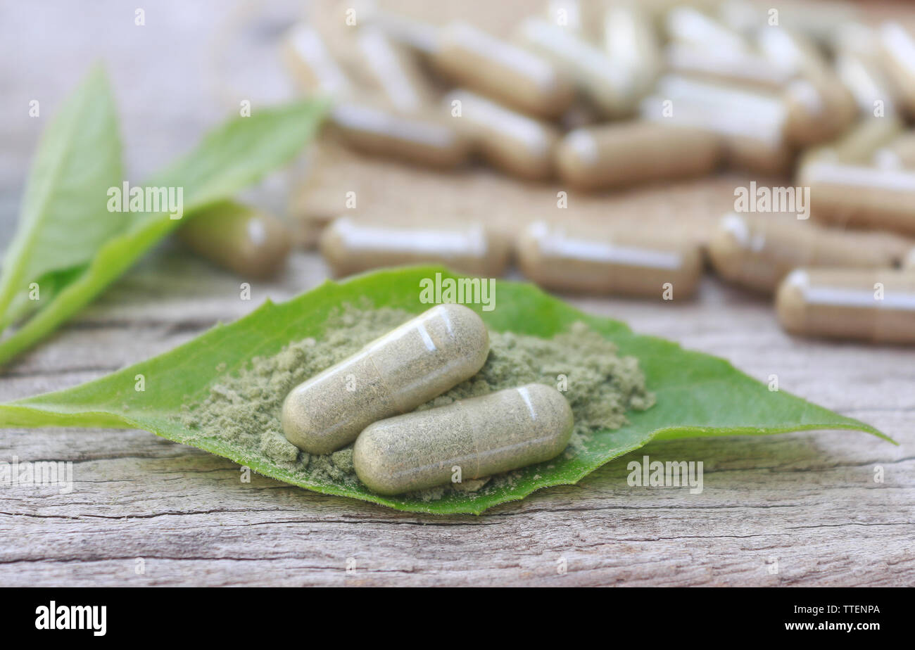 Herbal powder capsules from organic herb for healthy eating lifestyle ...