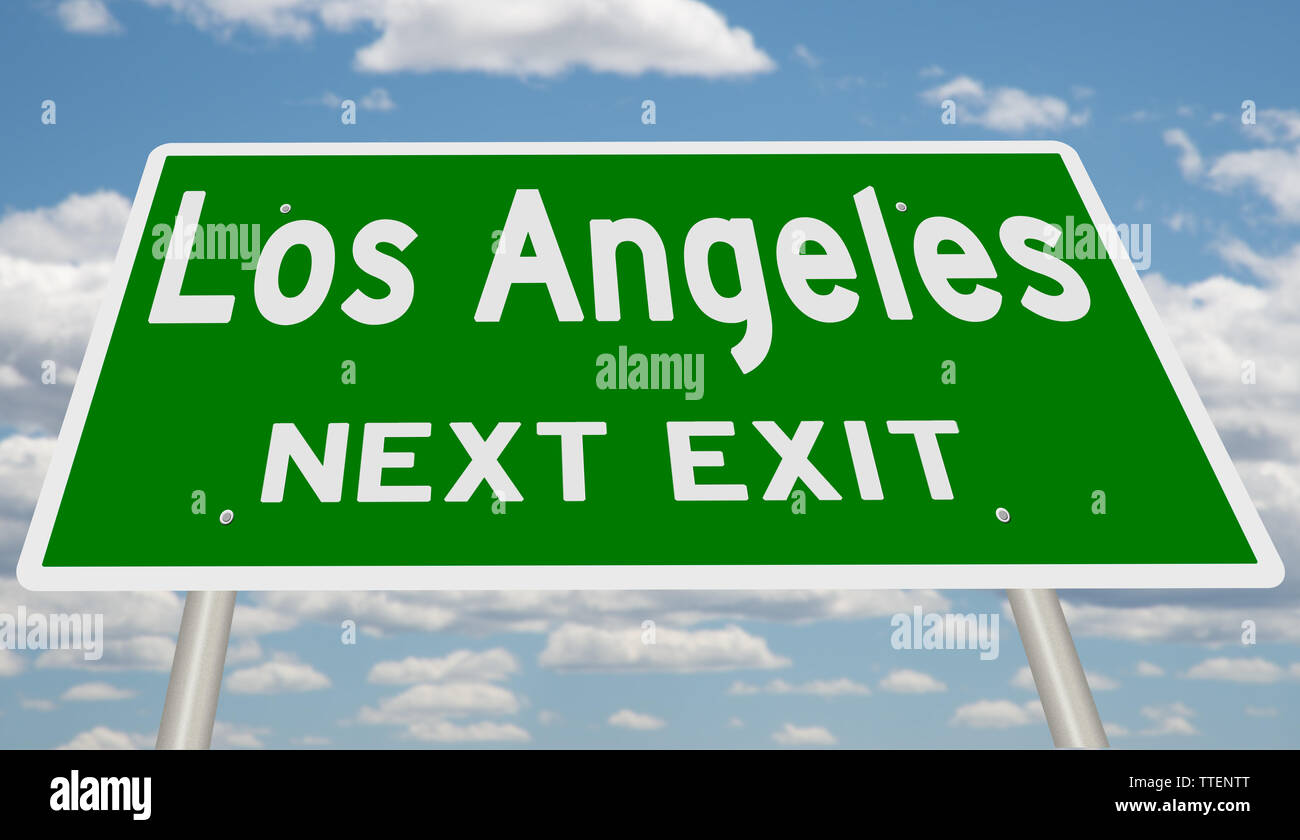 Rendering of a green highway sign for Los Angeles California Stock ...