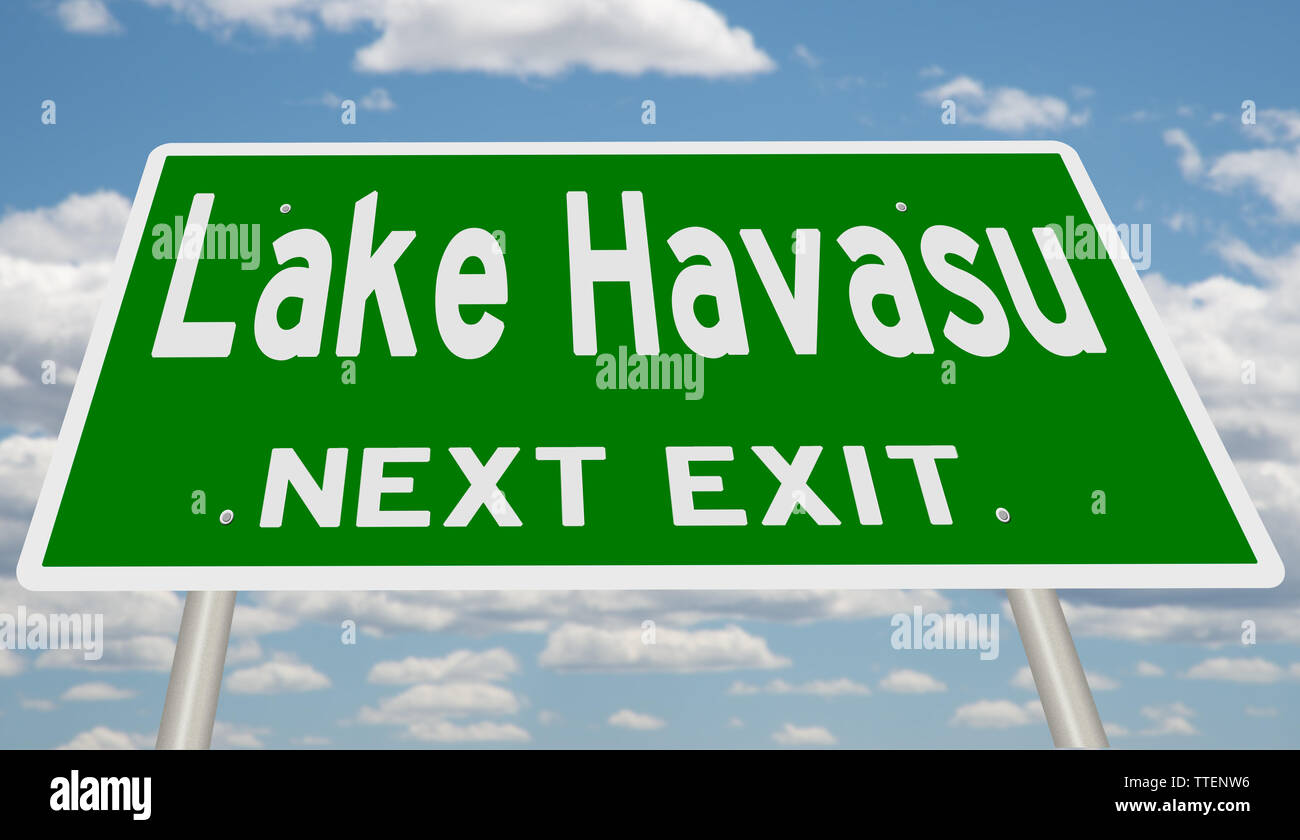 Rendering of a green highway sign for Lake Havasu Stock Photo - Alamy