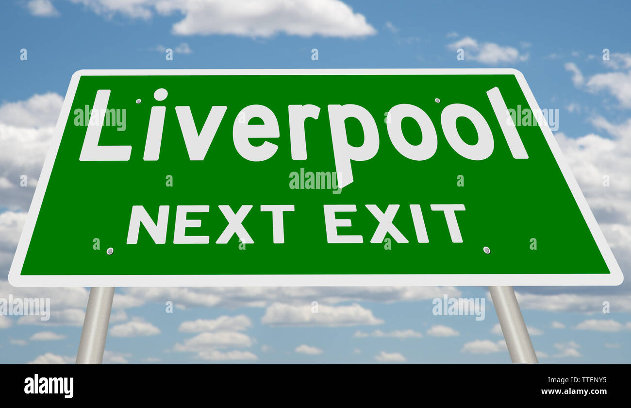 Rendering of a green highway sign for Liverpool Stock Photo - Alamy