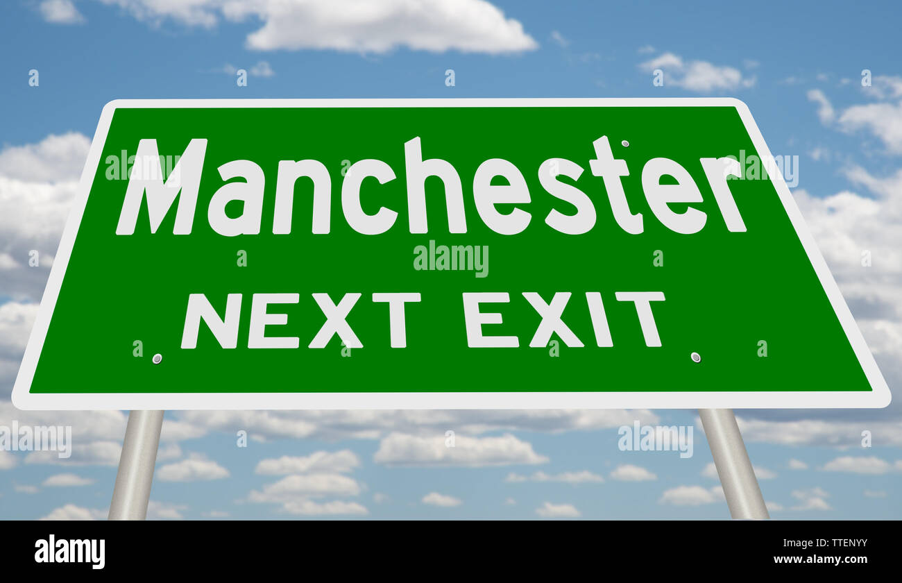 Rendering of a green highway sign for Manchester Stock Photo - Alamy