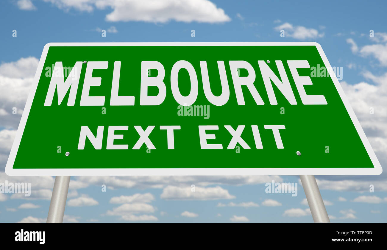 Rendering of a green highway sign for Melbourne Stock Photo - Alamy
