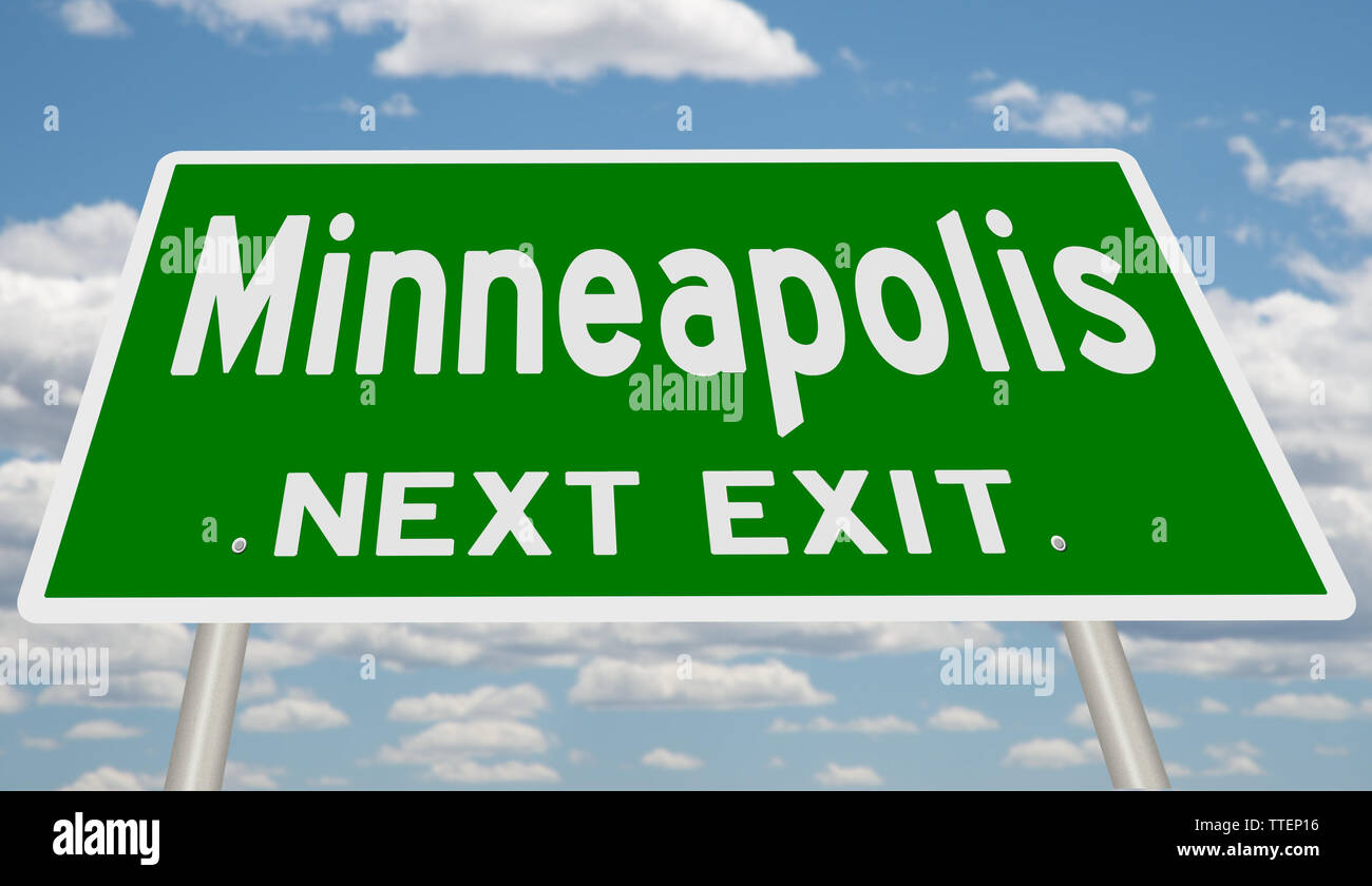 Rendering of a green highway sign for Minneapolis Minnesota Stock Photo ...