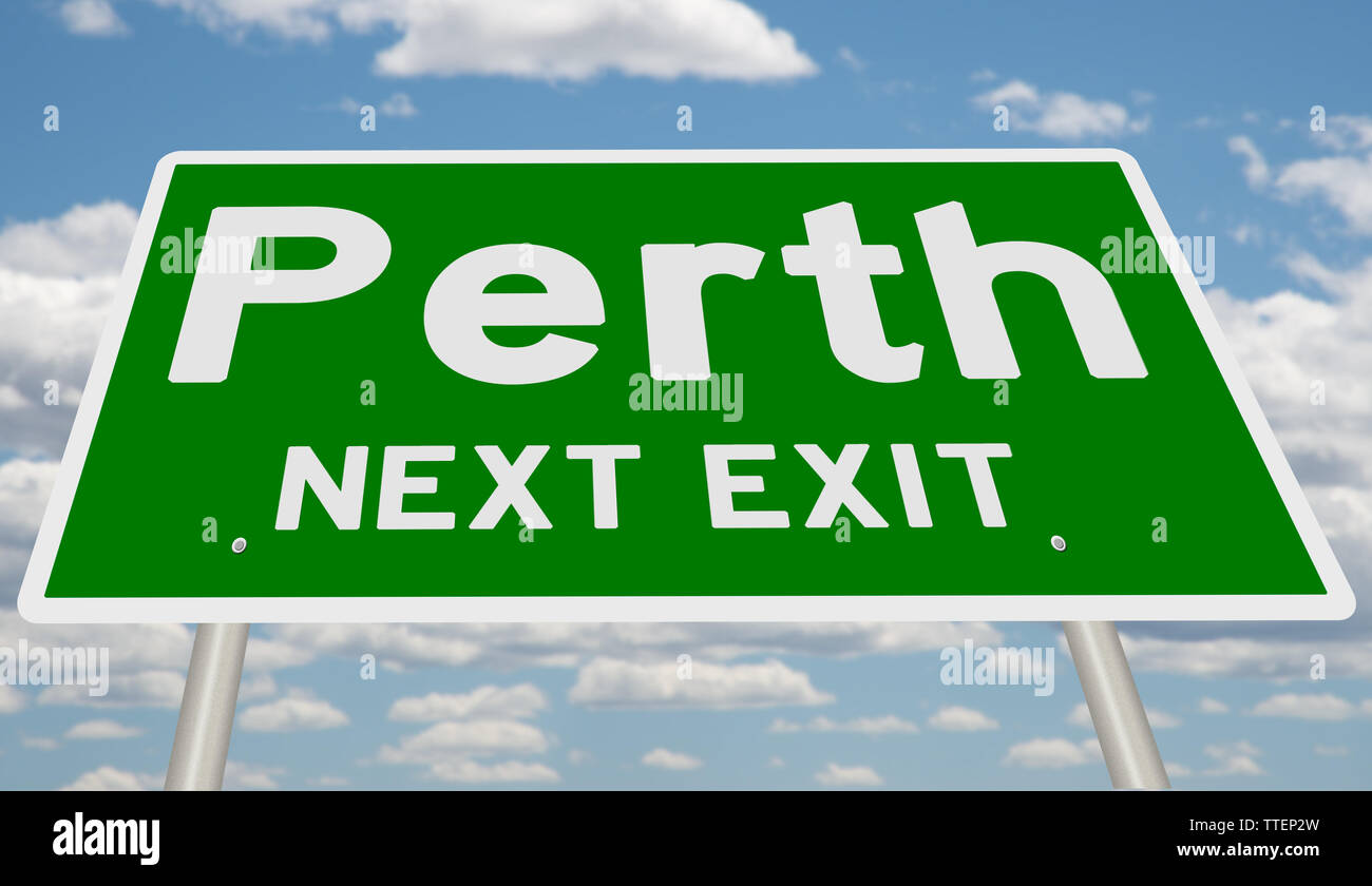 Rendering of a green highway sign for Perth Stock Photo - Alamy