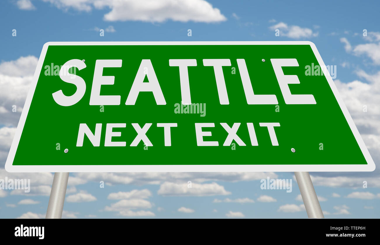 Rendering of a green highway sign for Seattle Washington Stock Photo ...