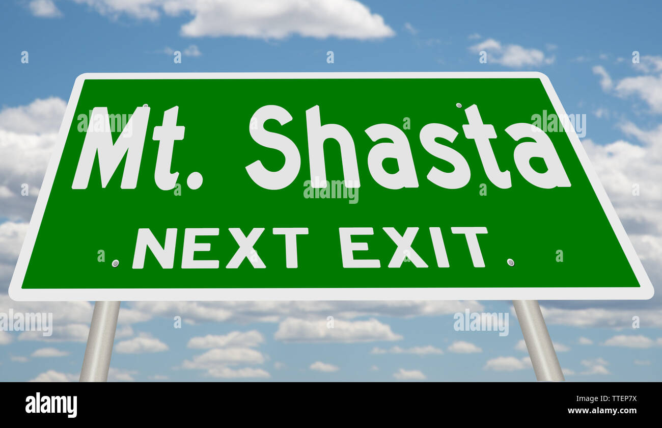 Rendering of a green highway sign for Mt. Shasta California Stock Photo ...