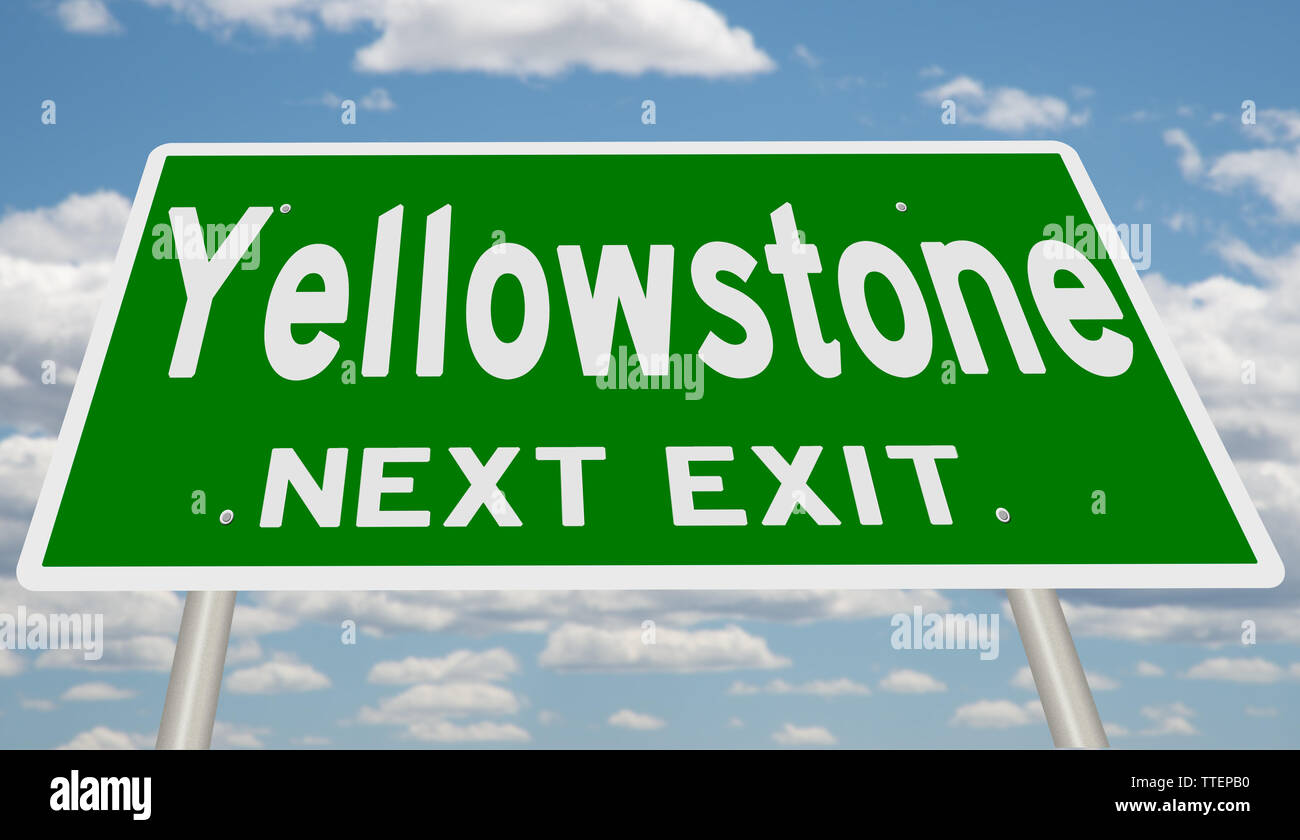 Rendering of a green highway sign for Yellowstone Stock Photo - Alamy