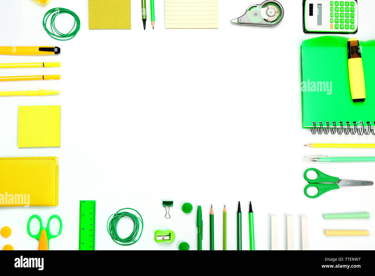 Frame of stationery isolated on white Stock Photo - Alamy