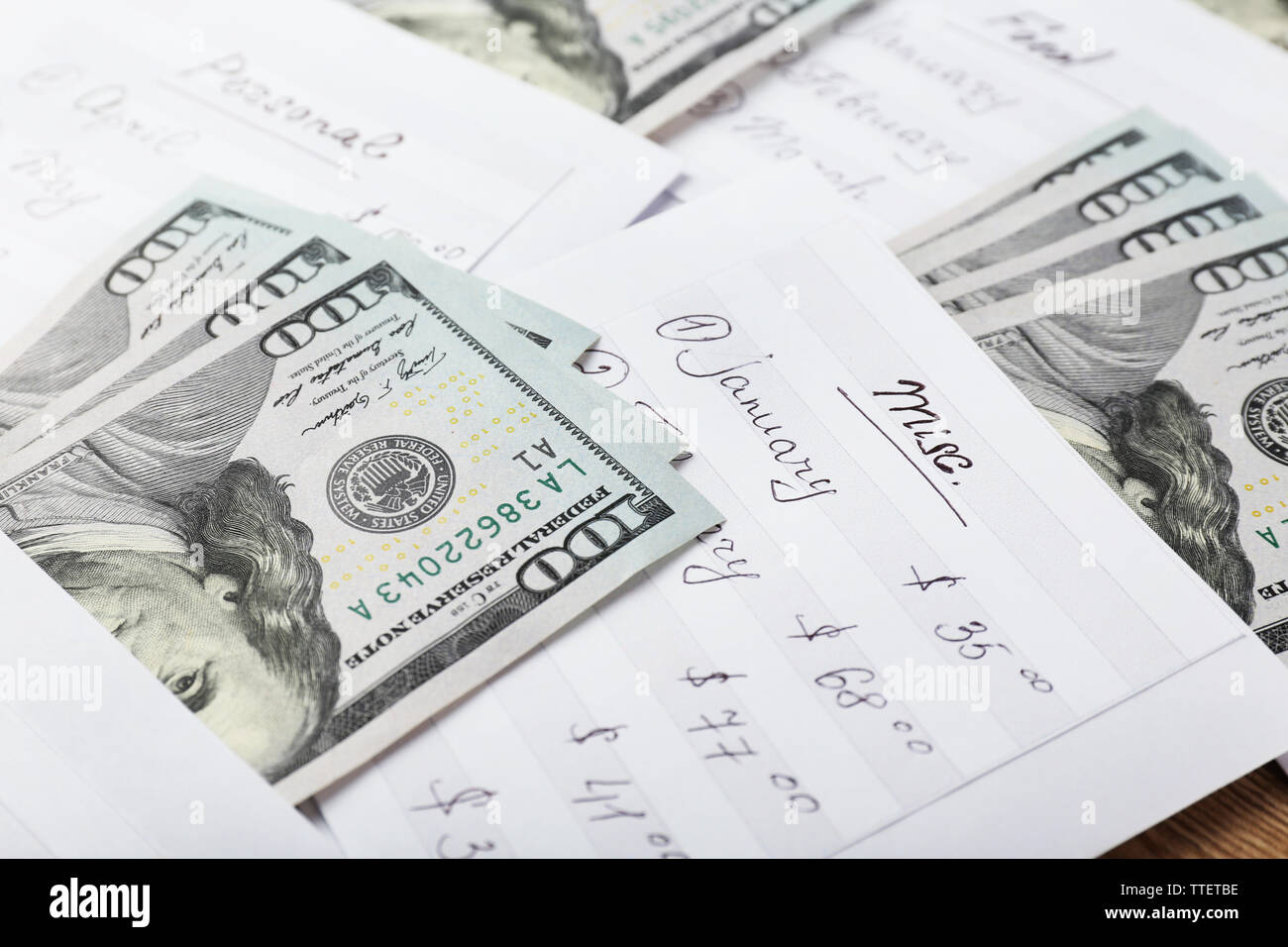 Distribution of money, financial planning, dollars in envelopes ...