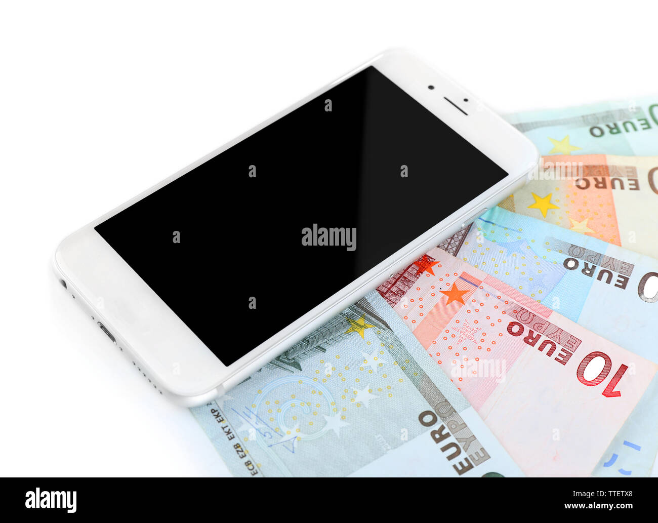 Smart phone with euro banknotes, isolated on white Internet earning ...