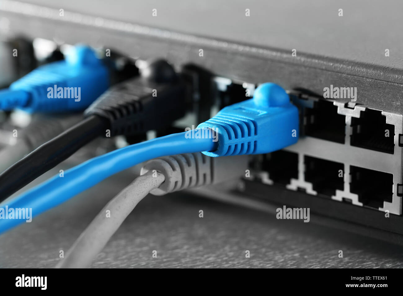 Ethernet cables connected to network switch, close up Stock Photo - Alamy
