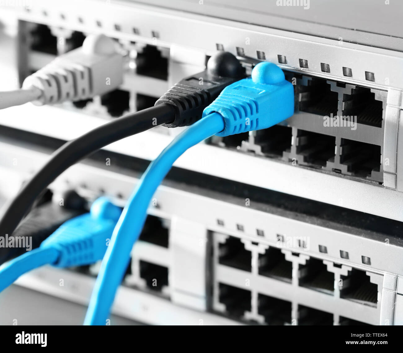 Ethernet cables connected to network switch, close up Stock Photo - Alamy