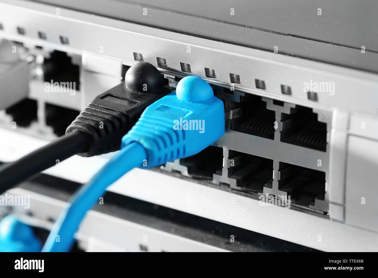 Ethernet cables connected to network switch, close up Stock Photo - Alamy