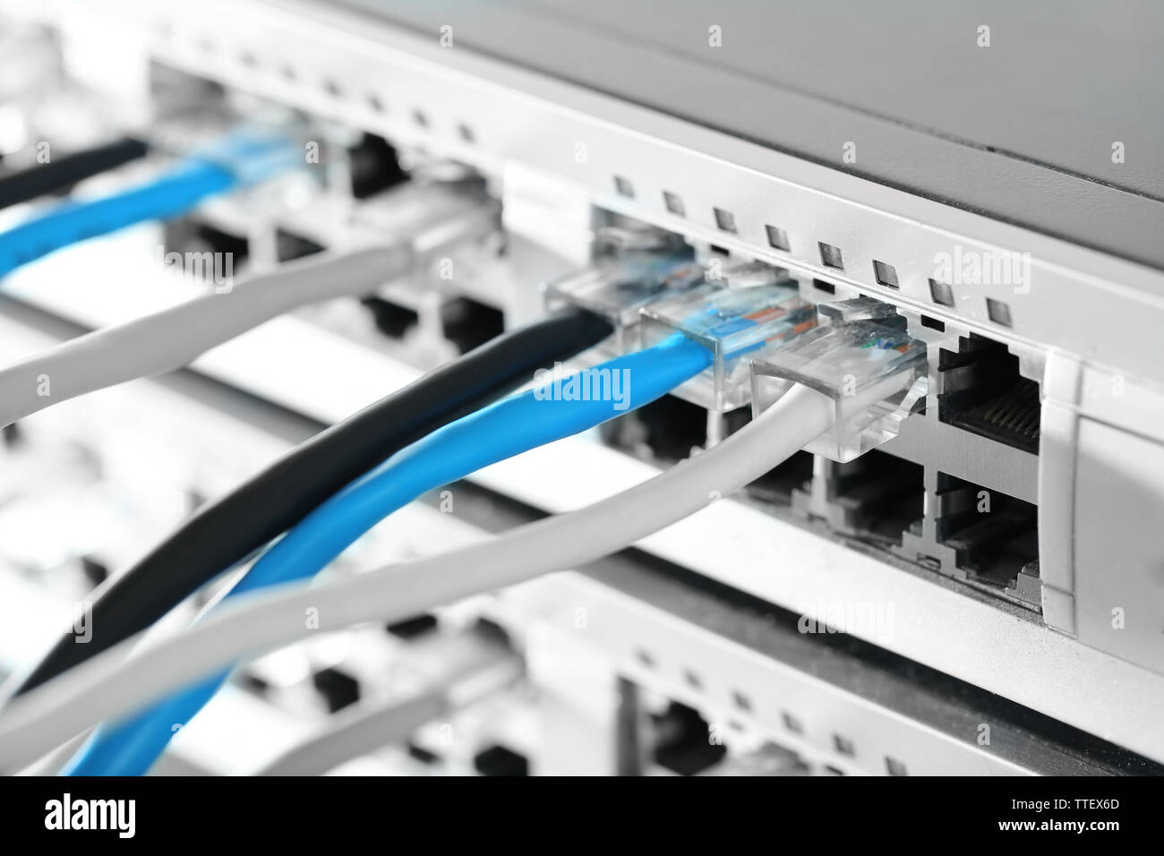 Ethernet cables connected to network switch, close up Stock Photo - Alamy