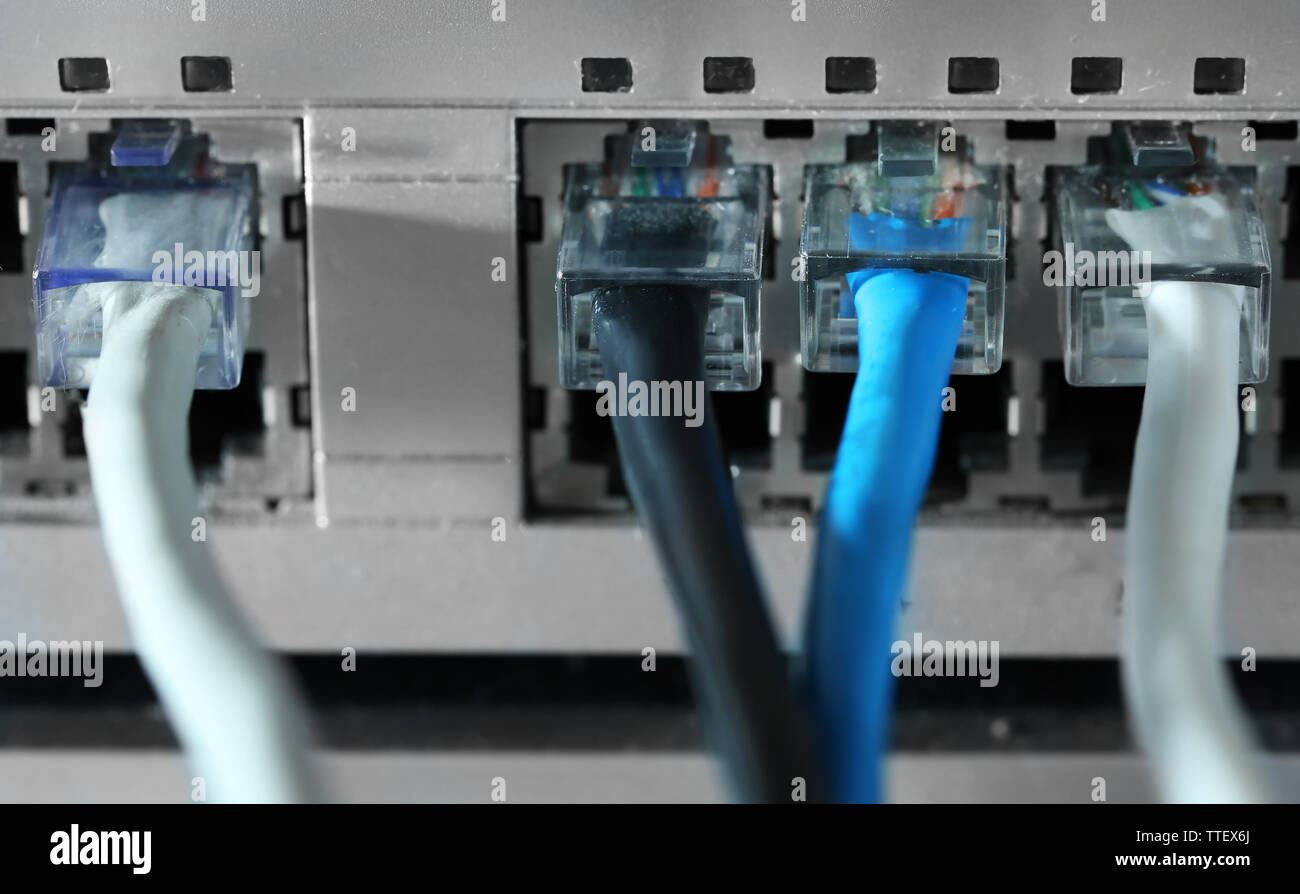 Ethernet cables connected to network switch, close up Stock Photo - Alamy