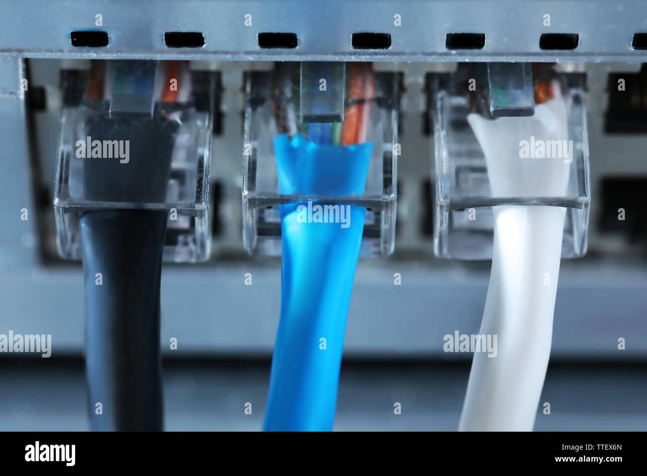 Ethernet cables connected to network switch, close up Stock Photo - Alamy
