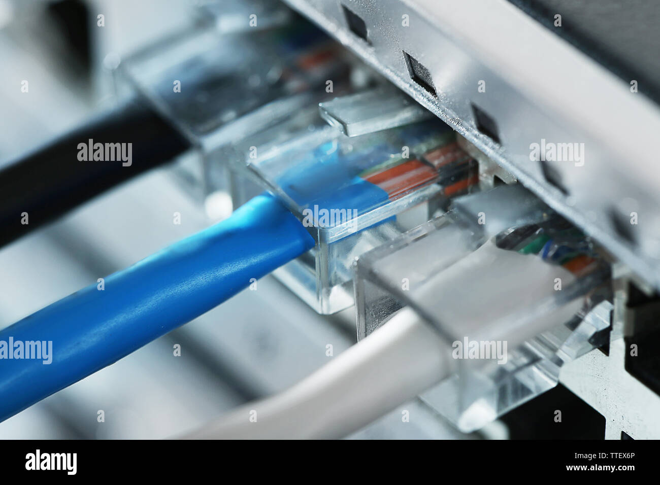 Ethernet cables connected to network switch, close up Stock Photo - Alamy