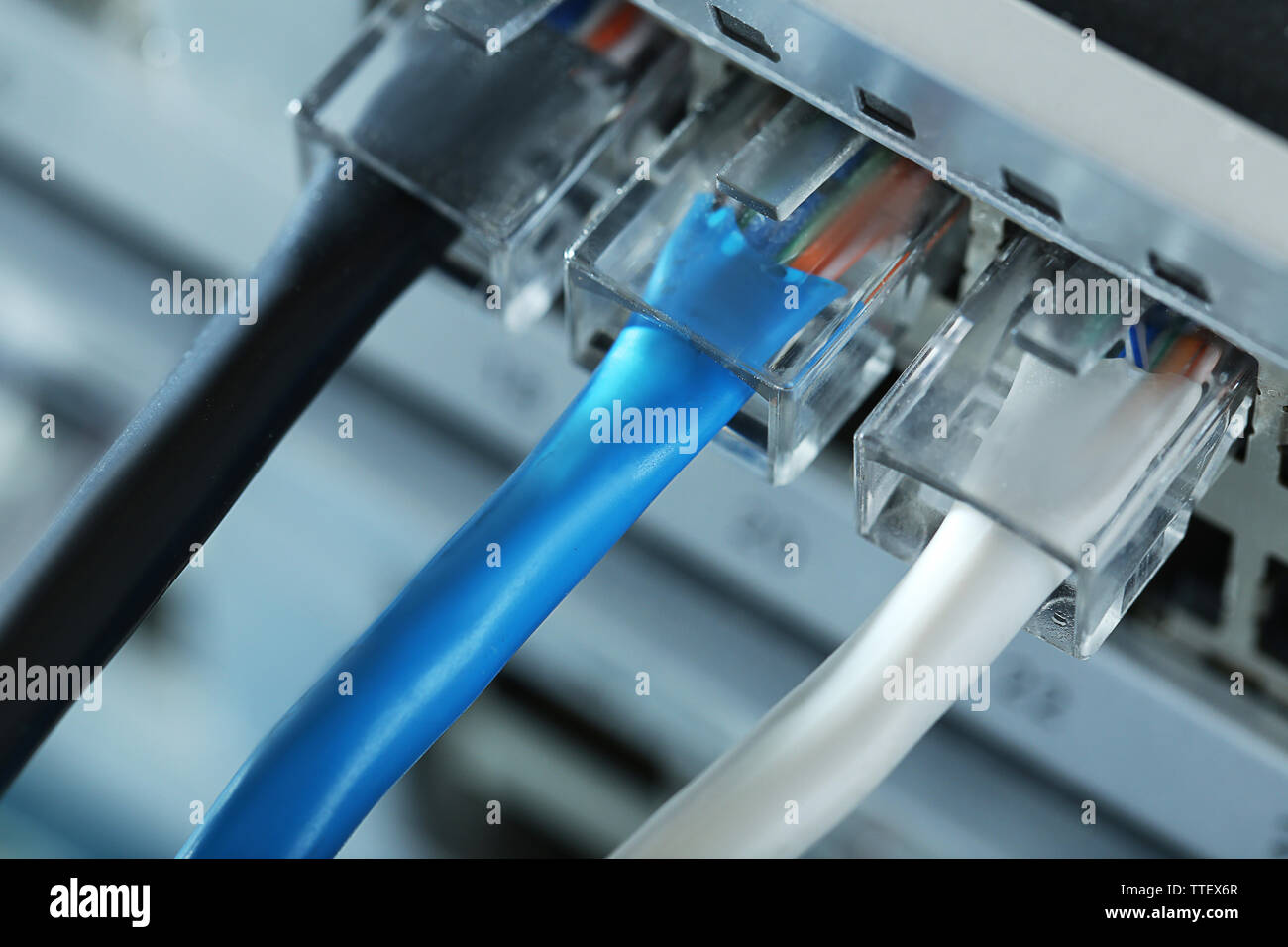 Ethernet cables connected to network switch, close up Stock Photo - Alamy