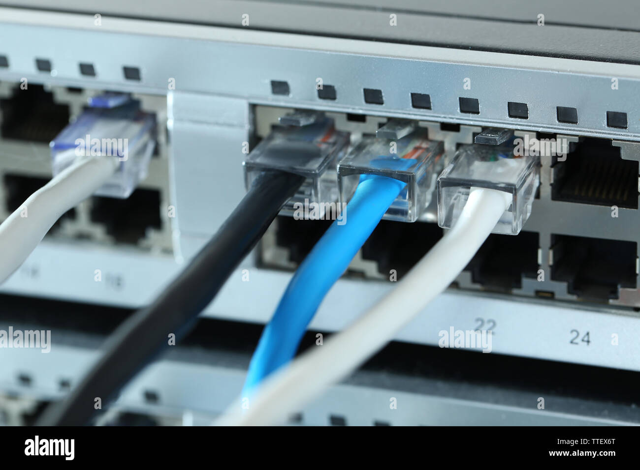 Ethernet cables connected to network switch, close up Stock Photo - Alamy