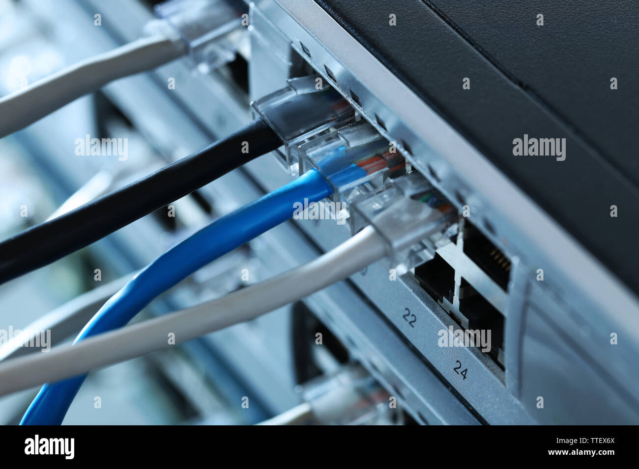 Ethernet cables connected to network switch, close up Stock Photo - Alamy