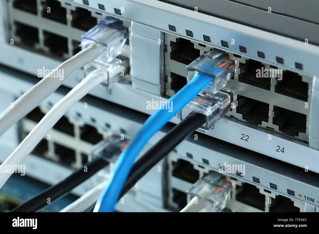 Ethernet cables connected to network switch, close up Stock Photo - Alamy