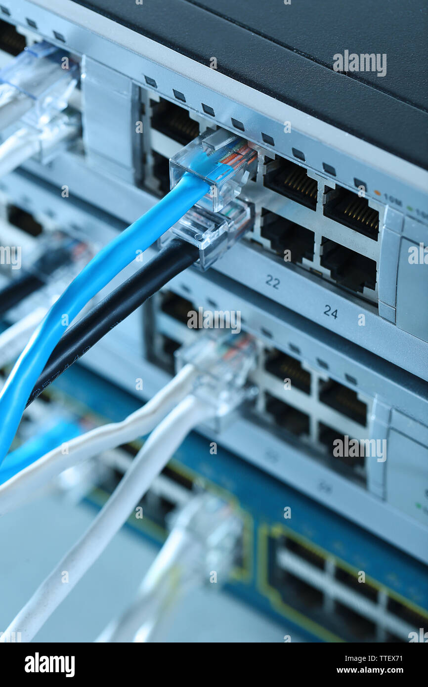 Ethernet cables connected to network switch, close up Stock Photo - Alamy