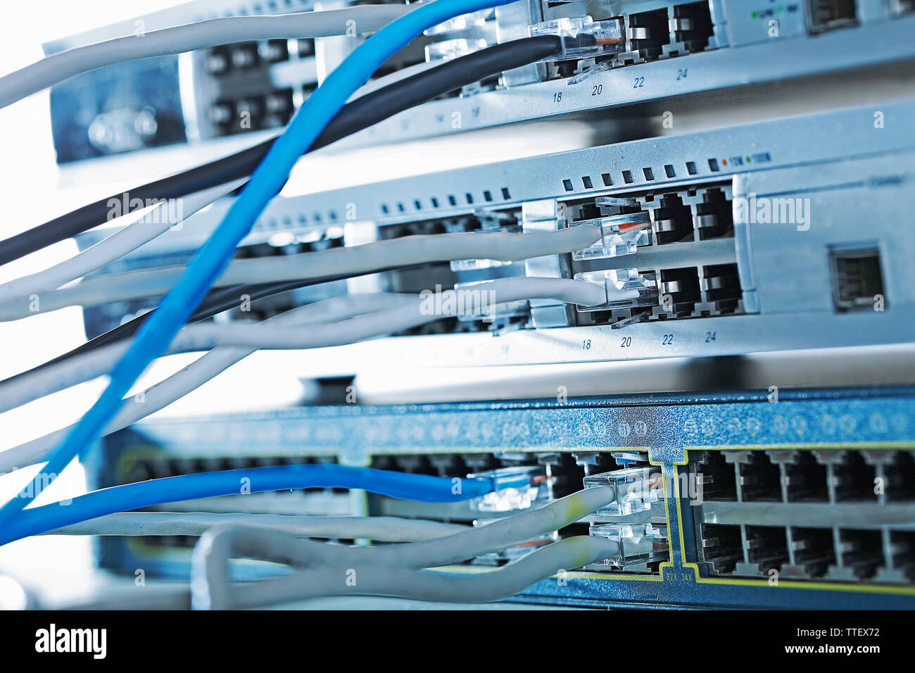 Ethernet cables connected to network switch, close up Stock Photo - Alamy