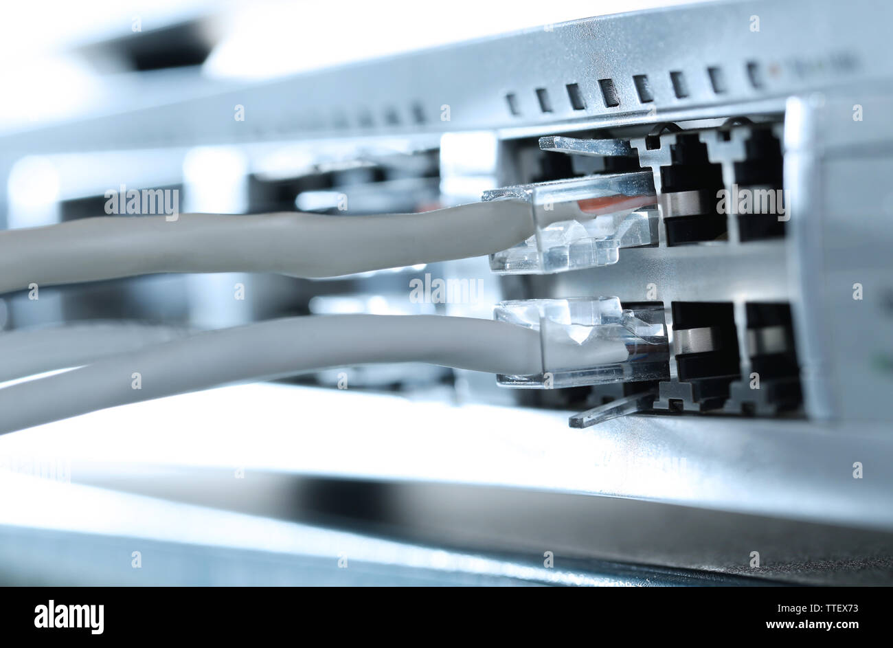 Ethernet cables connected to network switch, close up Stock Photo - Alamy