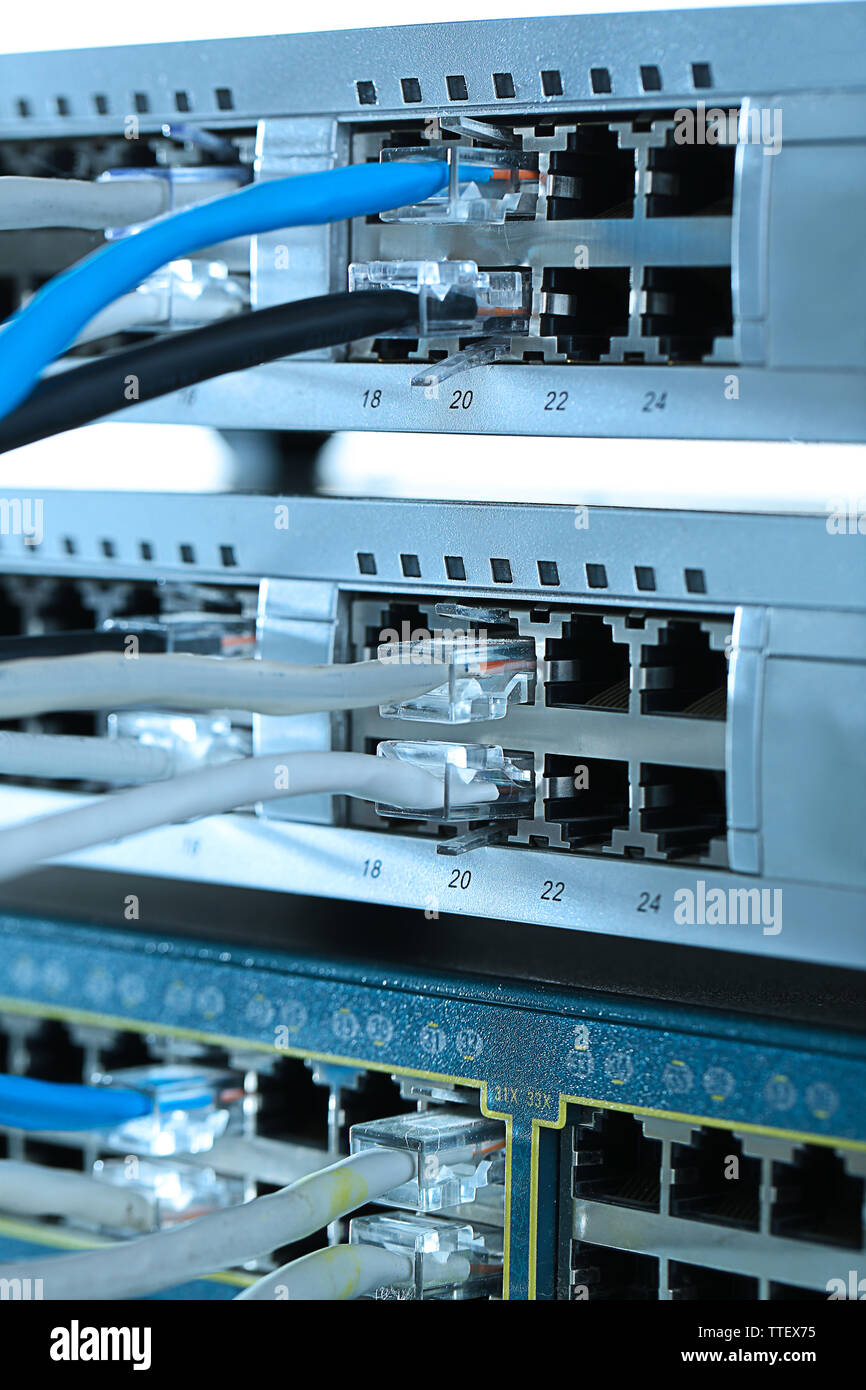 Ethernet cables connected to network switch, close up Stock Photo - Alamy