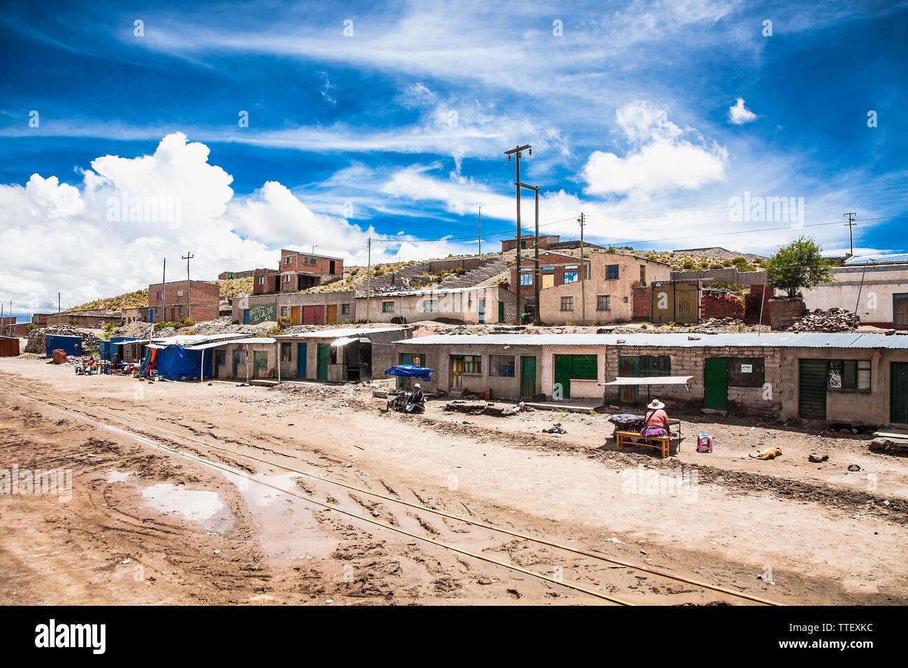 Uyuni, Bolivia- Dec 31, 2018: Houses in poor bolivian village between ...