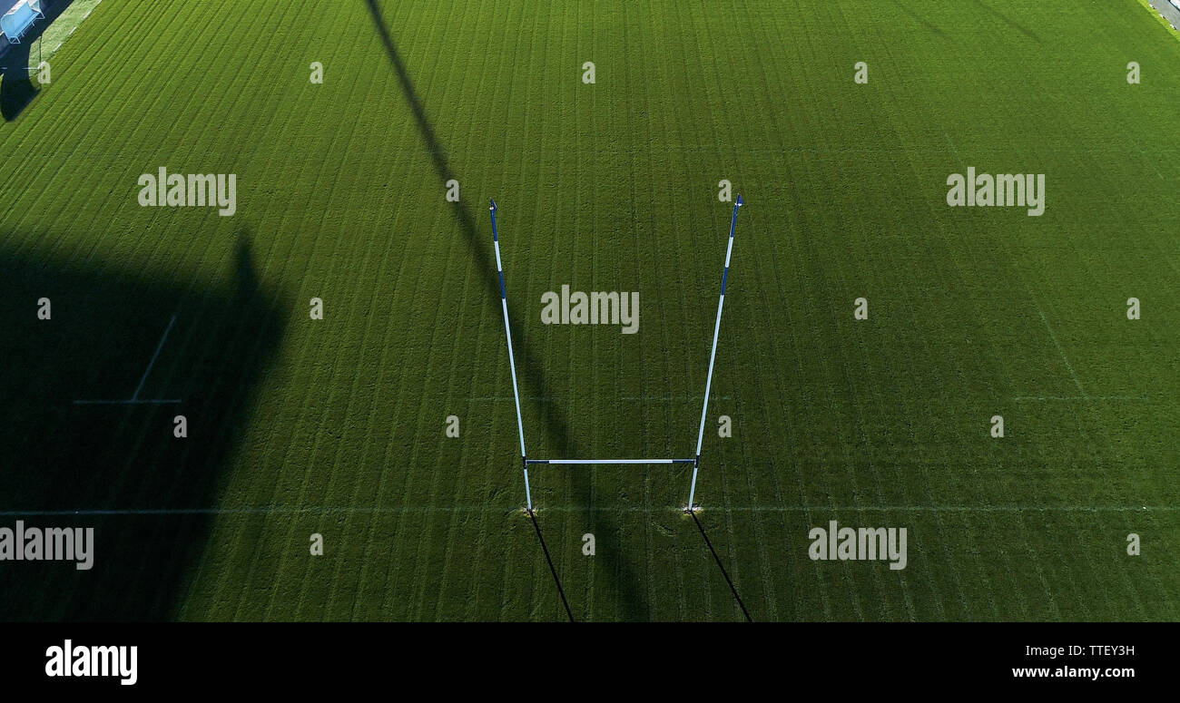 rugby stadium with pole in aerial view Stock Photo - Alamy