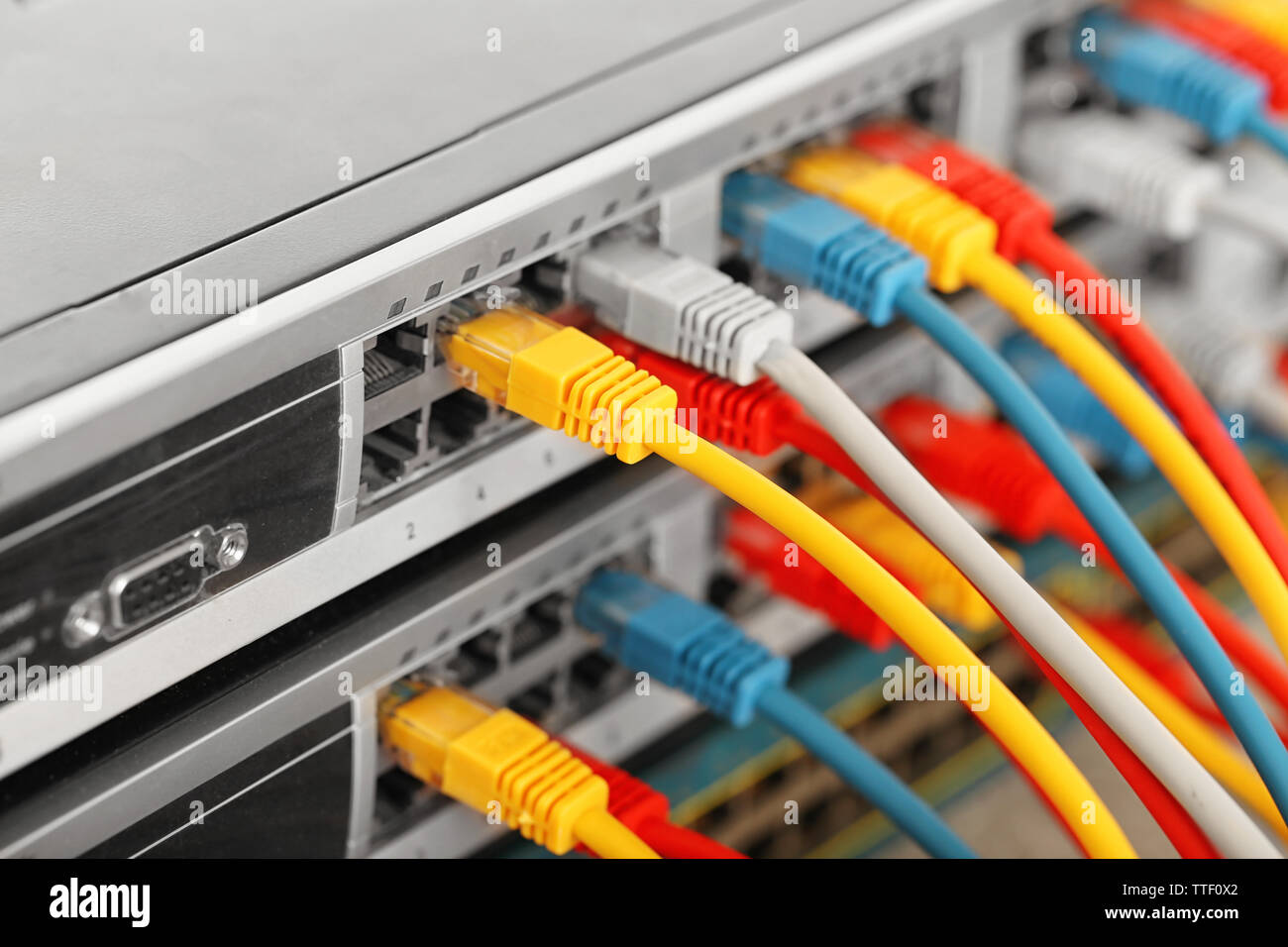 Ethernet cables connected to network switch, close up Stock Photo - Alamy