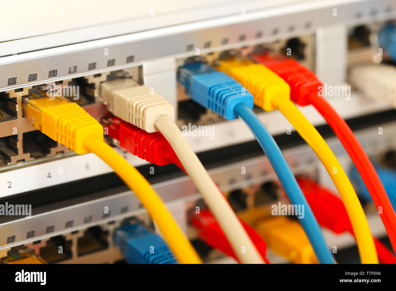 Ethernet cables connected to network switch, close up Stock Photo - Alamy