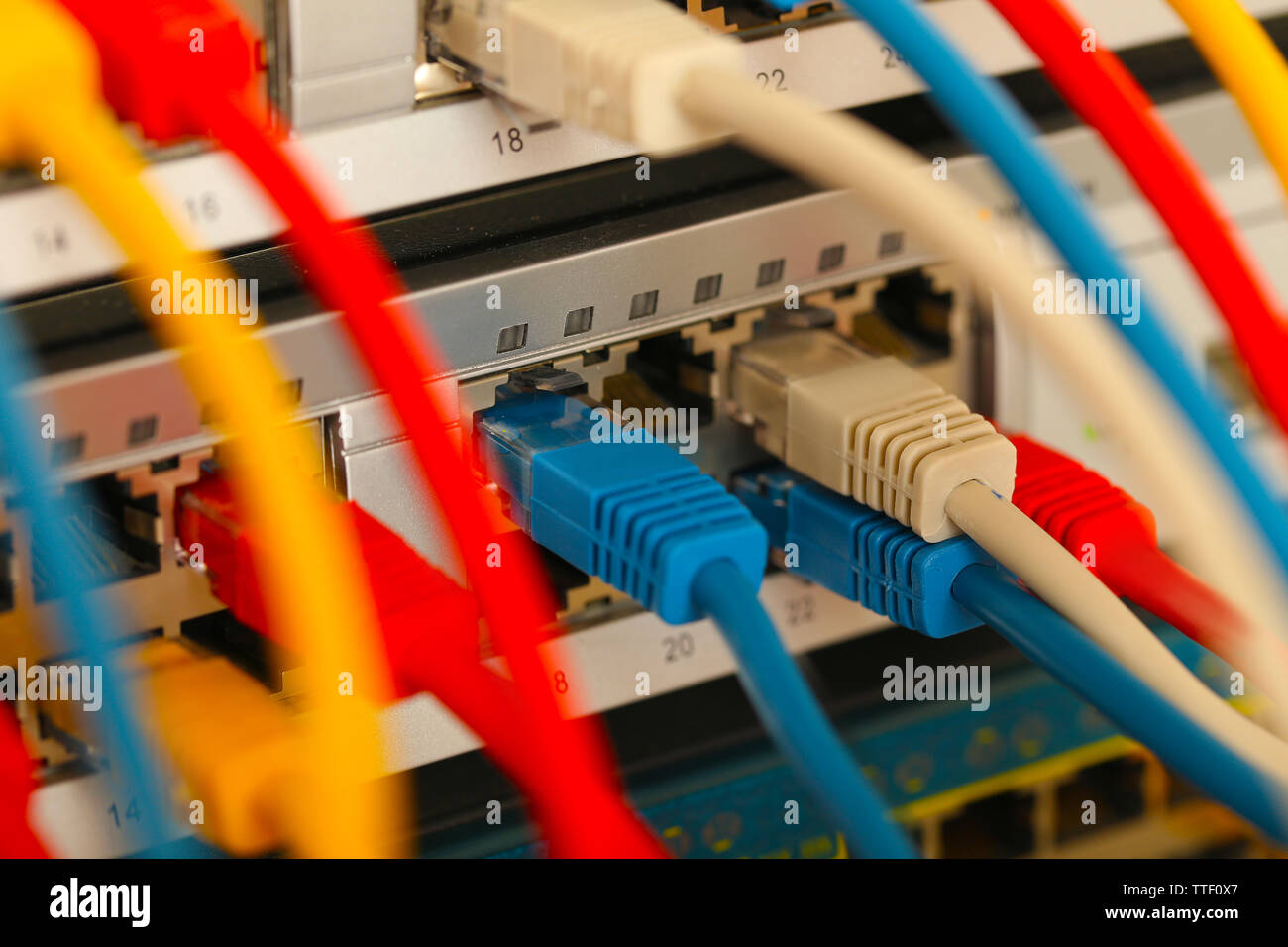 Ethernet cables connected to network switch, close up Stock Photo - Alamy