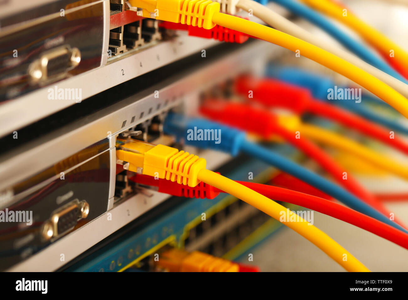 Ethernet cables connected to network switch, close up Stock Photo - Alamy