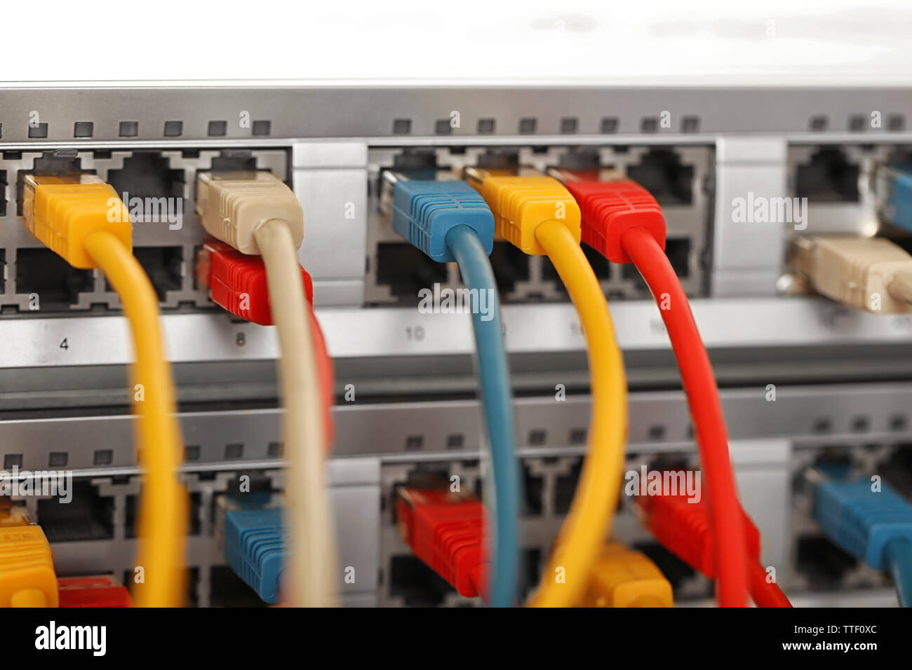 Ethernet cables connected to network switch, close up Stock Photo - Alamy