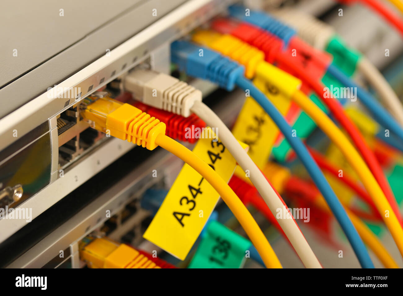 Ethernet cables connected to network switch, close up Stock Photo - Alamy
