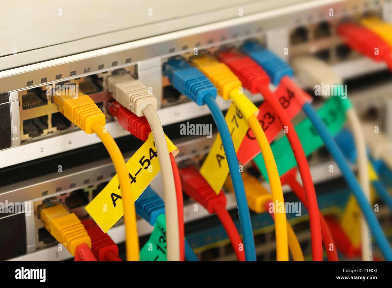 Ethernet cables connected to network switch, close up Stock Photo - Alamy
